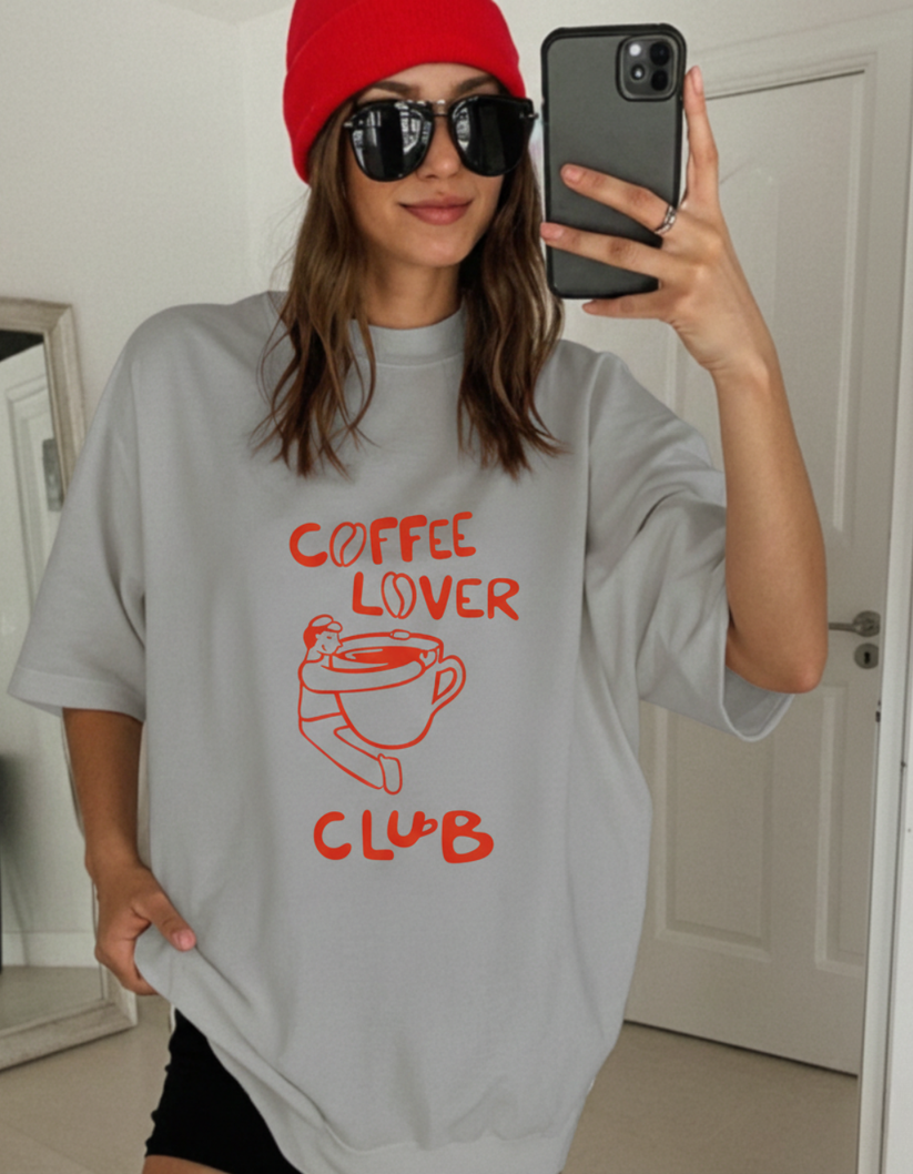Coffee Lover Club Oversized T-Shirt — 180 GSM Oversized T-Shirt | Comm