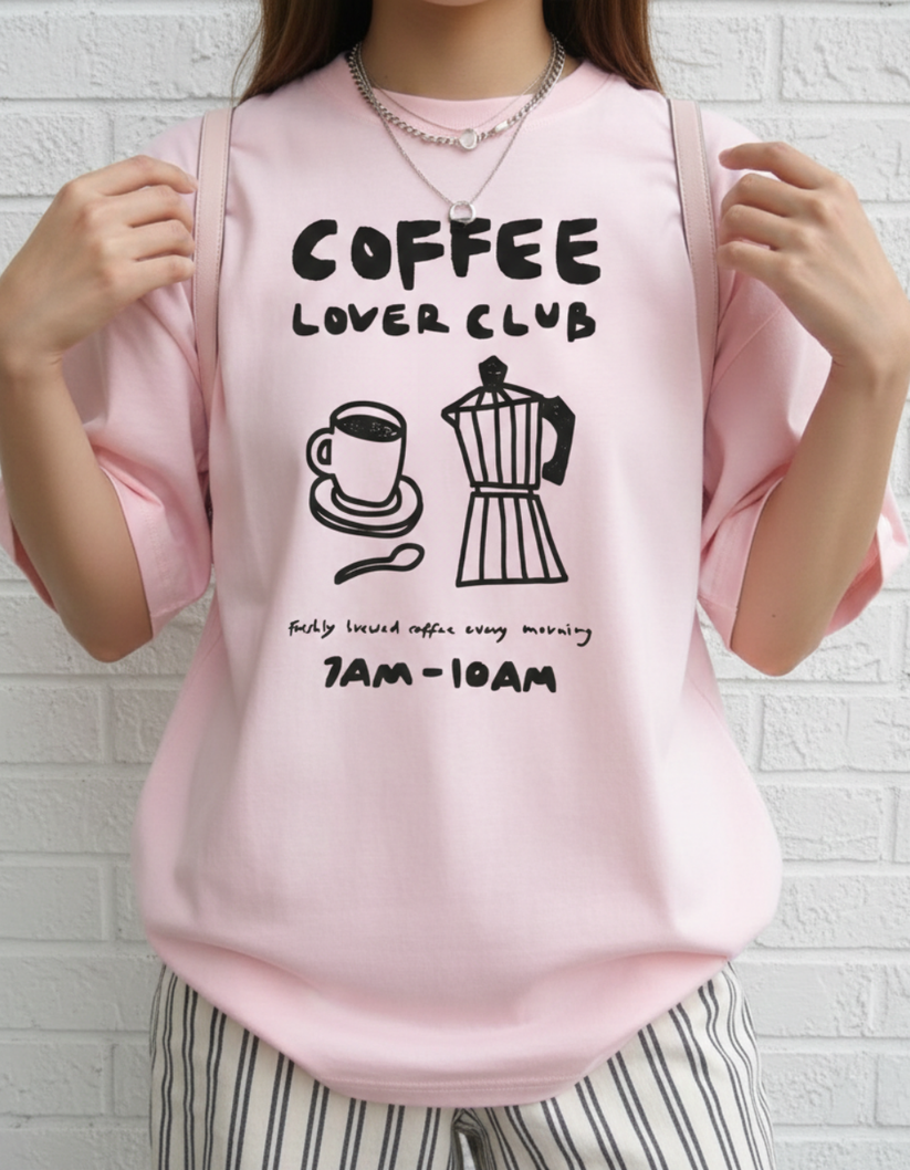 Coffee Lover Club Oversized T-Shirt — 180 GSM Oversized T-Shirt | Comm